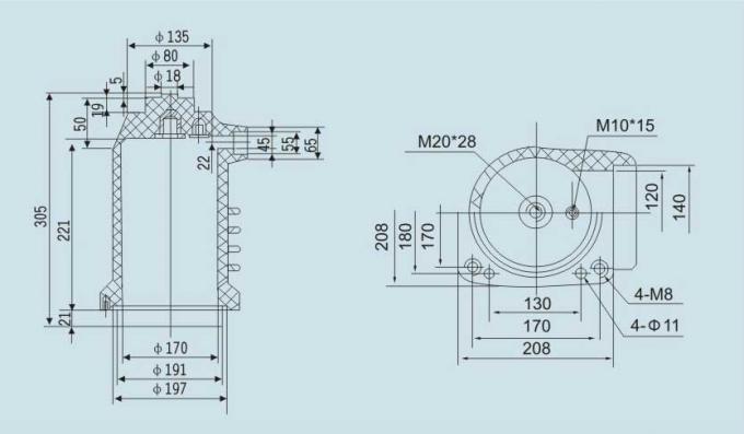 Switchgear Spout Epoxy Resin Cast Bushing Insulation Contact Box 10kV 2500A