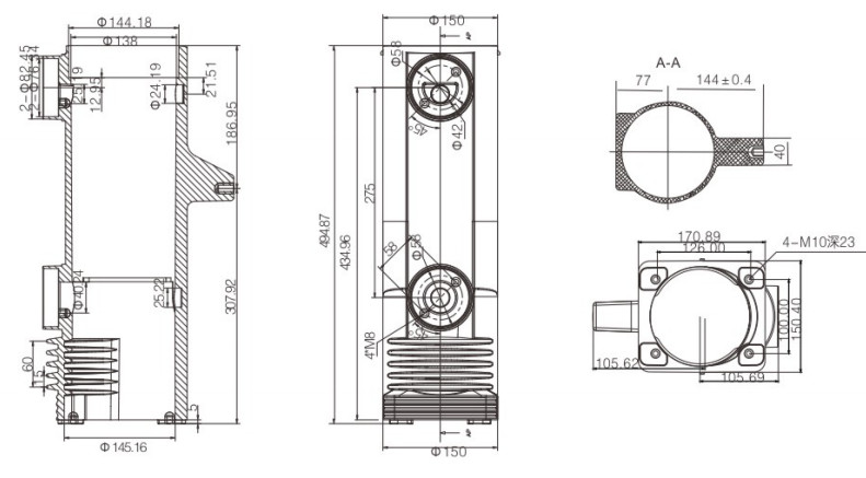 VS1-12 630A High Voltage Epoxy Resin Insulation Tube IEC Standard 4 Holes